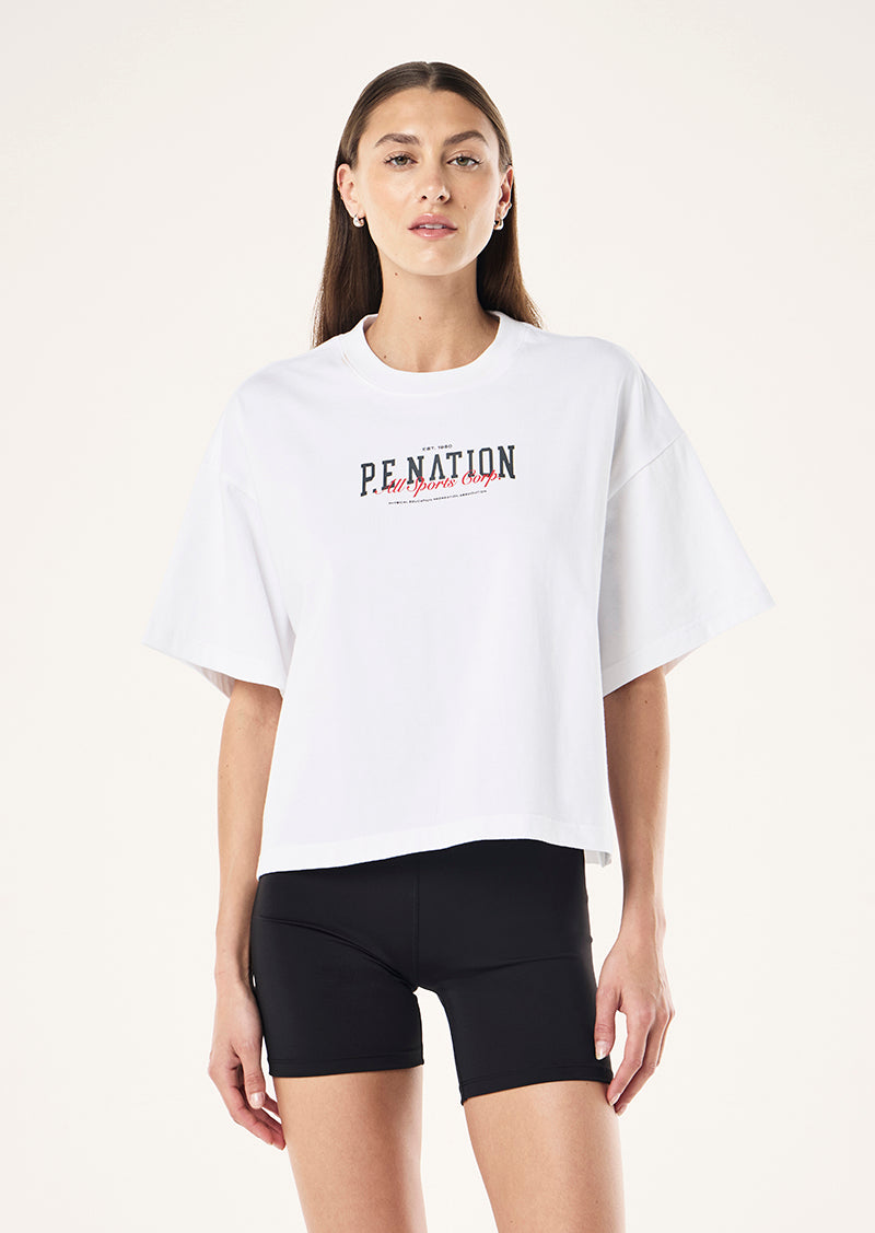 Full Out Cropped Tee | Optic White | P.E Nation